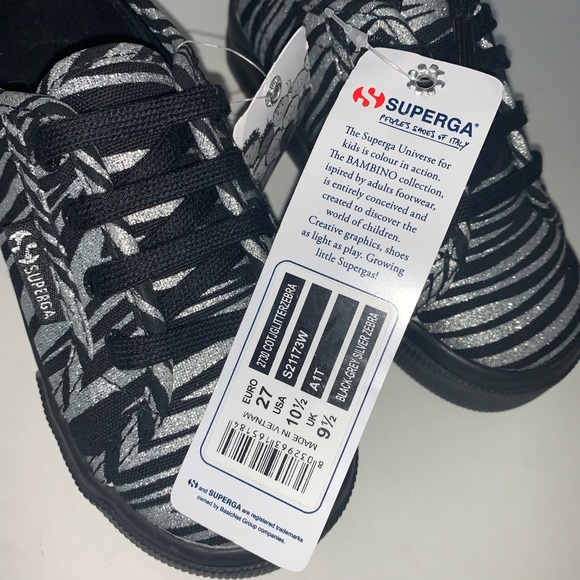 Superga | Shoes | Superga Bambino Zebra Print Black Silver Sneaker ...